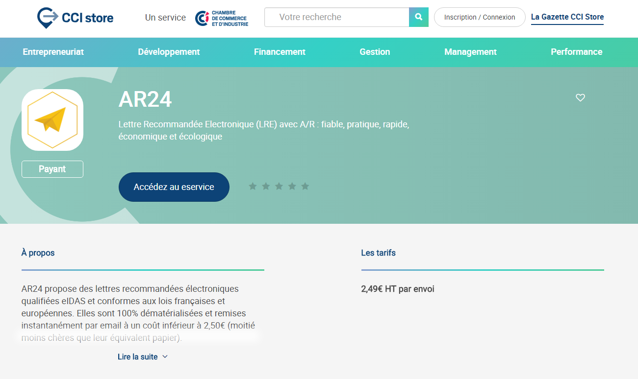 AR24 sur le portail de la Chambre de Commerce et d'Industrie - AR24